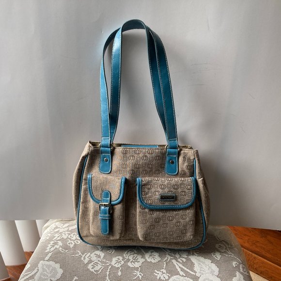Minicci | Bags | Minicci Vintage 9s Tan Blue Nylon Handbag Toteshoulder ...